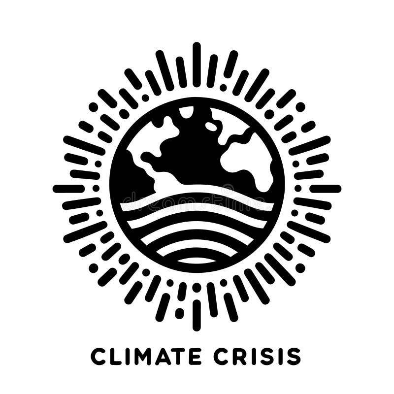 Climate Crisis Emblem with Earth and Rising Heat. Black Icon of Globe ...