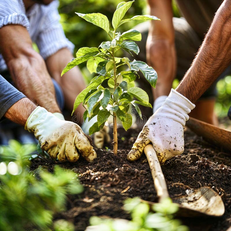 Climate Crisis. Group of Landscapers Working As a Team Planting Trees ...