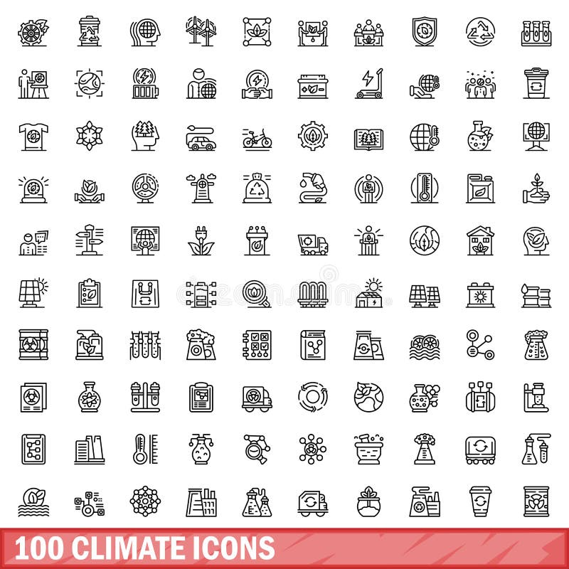 100 Climate Icons Set, Outline Style Stock Vector - Illustration of ...