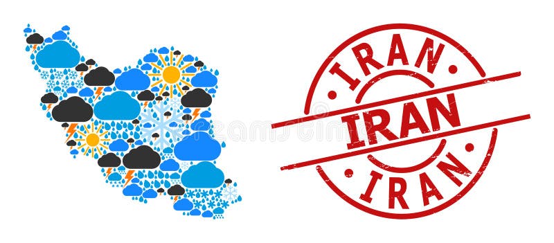 Weather Mosaic Map of Iran and Textured Stamp Stock Vector ...