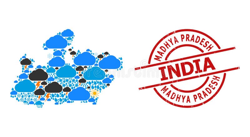 Climate Pattern Map of Madhya Pradesh State and Textured Stamp Seal ...