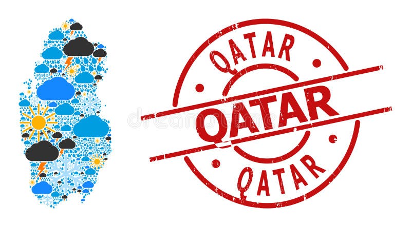 Climate Pattern Map of Qatar and Grunge Stamp Stock Vector ...