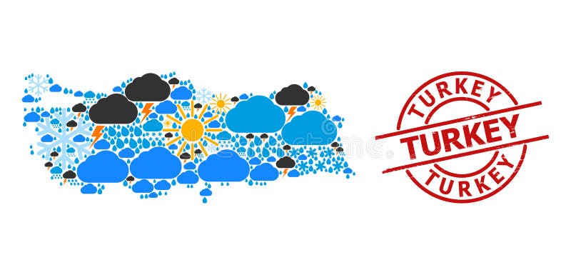 Climate Pattern Map of Turkey and Distress Stamp Stock Vector ...
