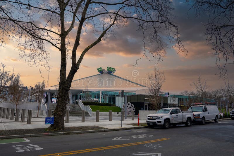 Climate Pledge Arena at Sunset with Cloudy Sky in Seattle, USA Stock ...