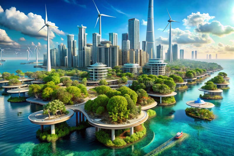 Climate-Resilient Cities on Stilts Stock Illustration - Illustration of ...