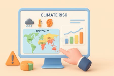 Climate Risk Assessment Dashboard with Charts and Map Displaying Risk ...