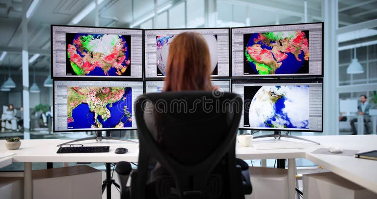 Climate Scientist Using Weather Map Studying Forecast Change Amid Stock ...