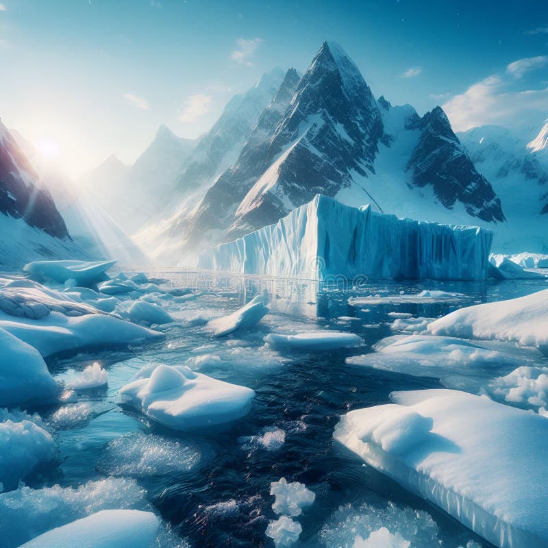 Climate Shift: Melting Mountains in Peril, Generative AI. Stock ...