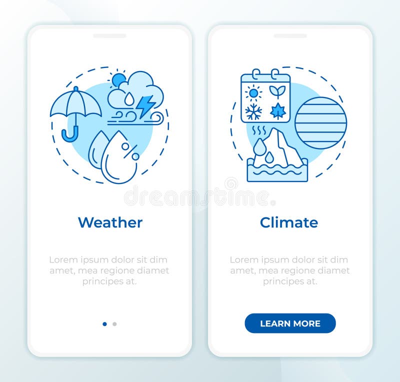 Climate Vs Weather Blue Onboarding Mobile App Screen Stock Vector ...