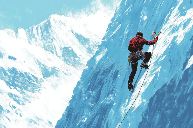 A Climber Ascending a Snowy Mountain Face Stock Illustration ...
