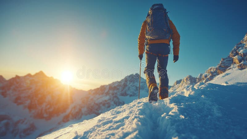 Climber Ascending the Steep Face of an Iceberg at Sunset, the Warm ...