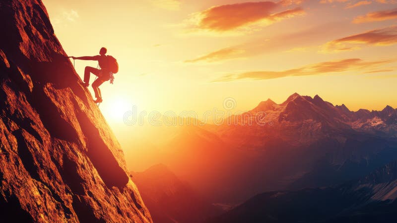 Climber Ascends Steep Cliff Stunning Sunset Stock Photos - Free ...