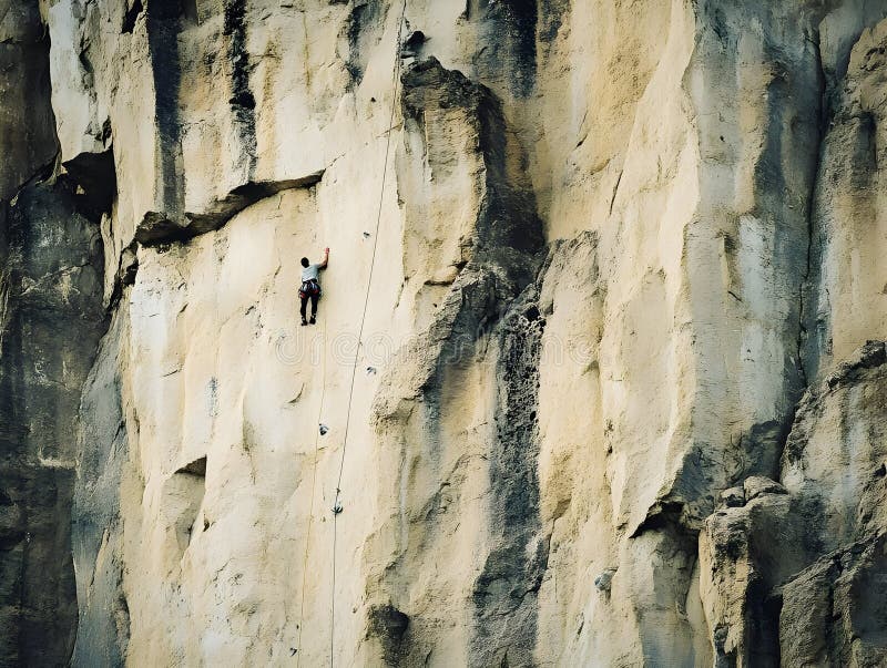 A Climber Ascends a Vertical Rock Face, Showcasing Skill and ...