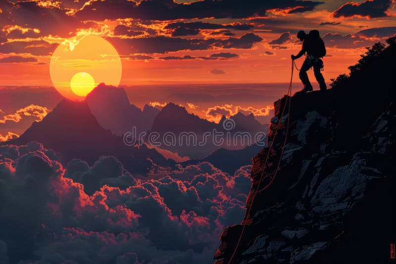 Climber Climbing Mountain, Goal Achievement Concept Stock Image - Image ...