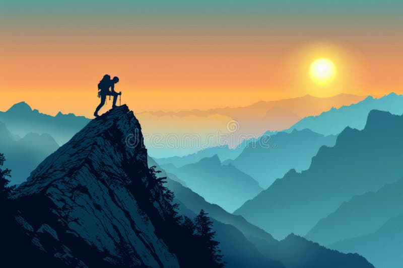 Climber Climbing Mountain, Goal Achievement Concept Stock Illustration ...