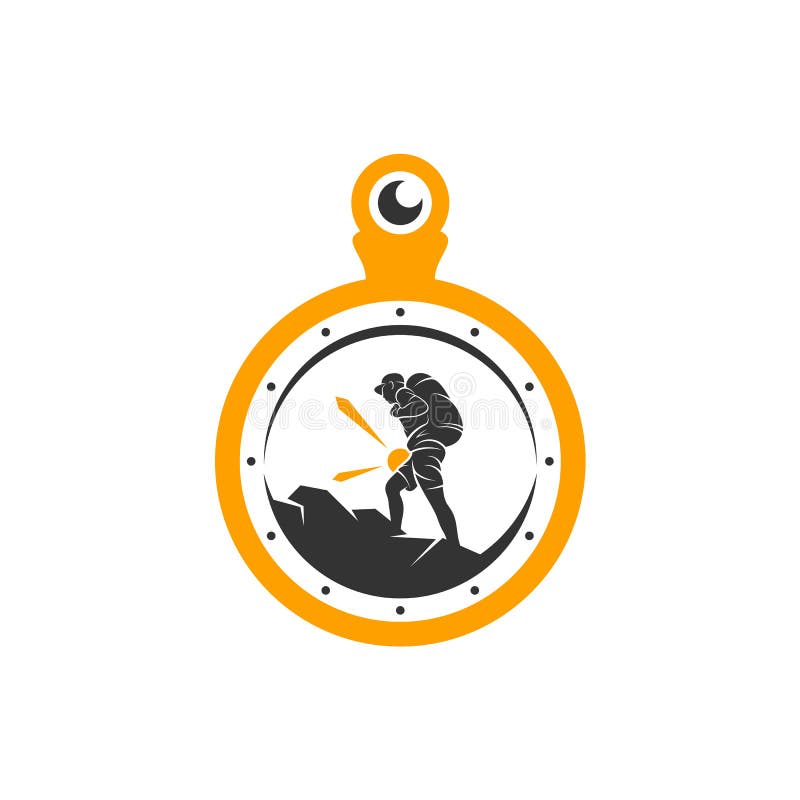 Climber with Clock Logo Design Vector Template. Outdoor Activity Logo ...