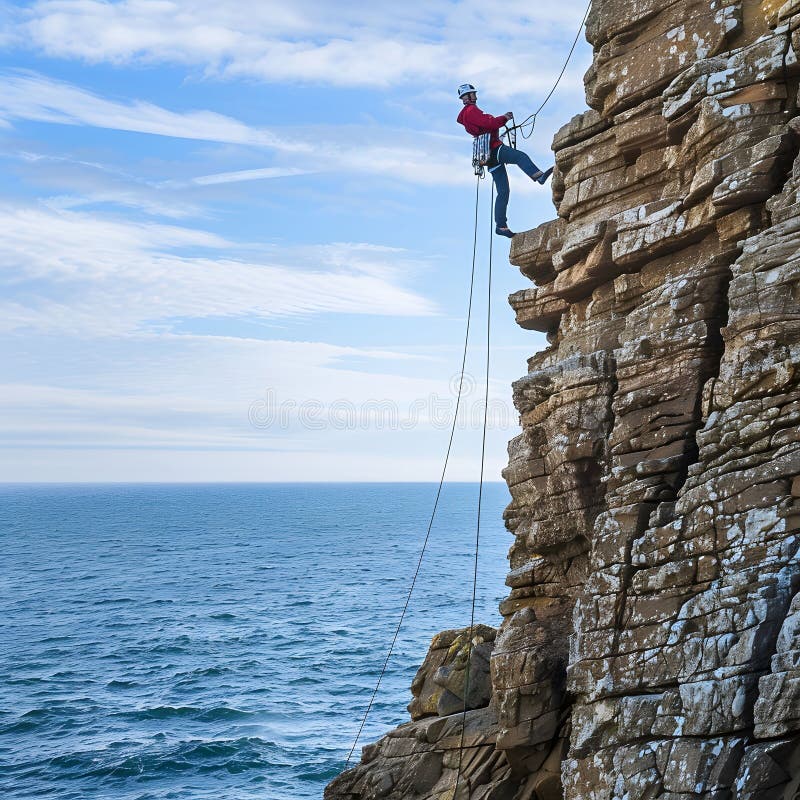 Climber Descending a Rugged Cliffside Stock Illustration - Illustration ...