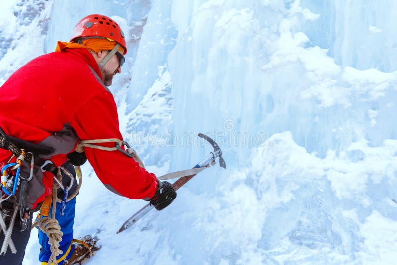 Climber Doing Steps in the Ice with an Ice Ax Stock Photo - Image of ...