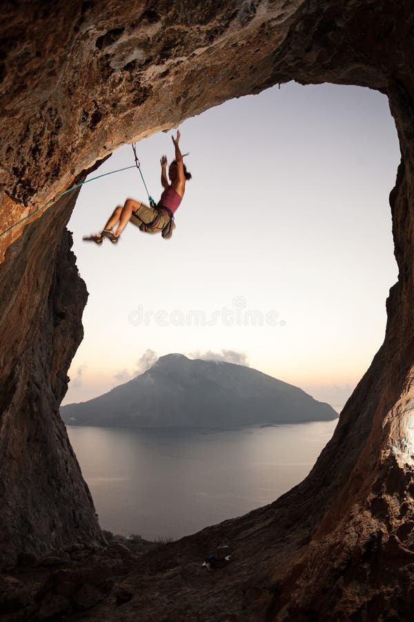 Climber Falling of a Cliff while Lead Climbing Stock Image - Image of ...