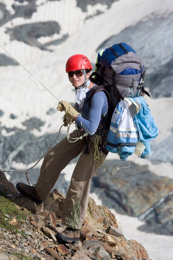 Climber Girl Going Down on Rope Stock Image - Image of climbing, stone ...