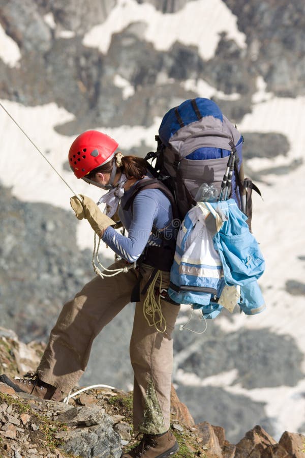 Climber going down stock image. Image of lowering, woman - 6575055