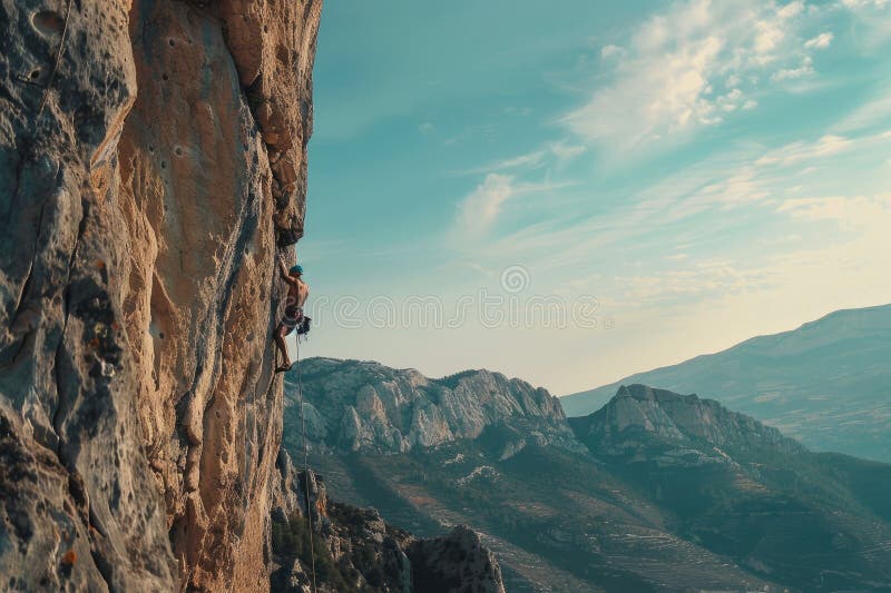 A Climber Hanging on Cliff Edge Feeling Intense Challenge Stock ...