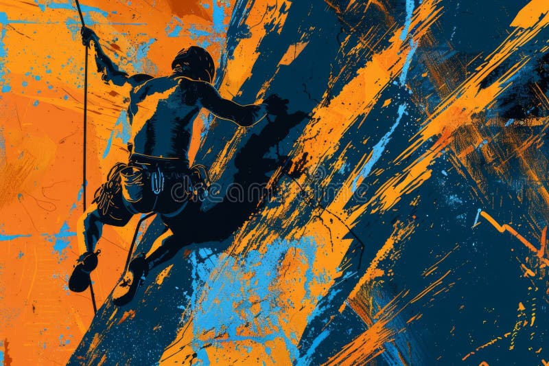 A Climber Illustration with a Blue and Orange Background. Generative AI ...