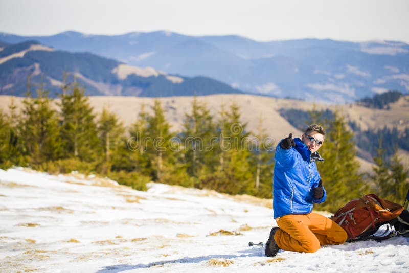 Climber near the tent. stock image. Image of climbers - 73563943