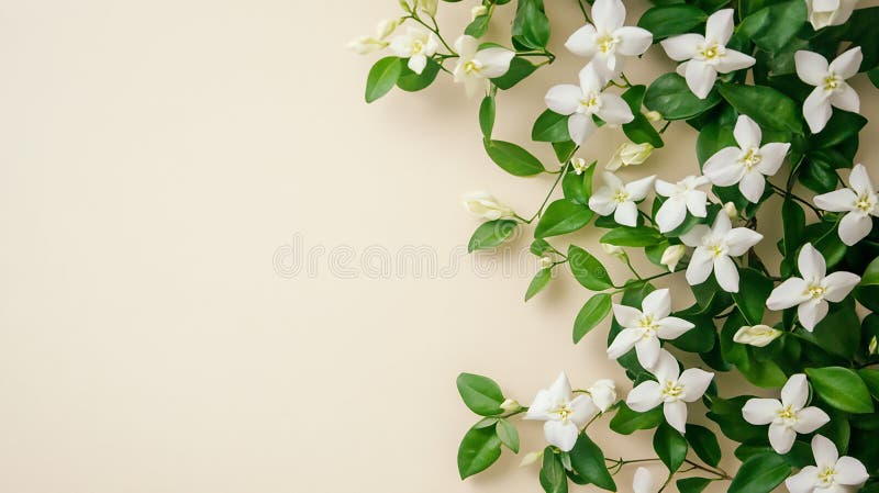 White Jasmine Flowers Creating a Corner Accent with Plenty of Space for ...