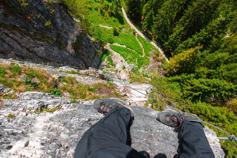 Climber POV Looking Straigt Down a Stone Cliff Wall Stock Image - Image of ferrata, experience ...