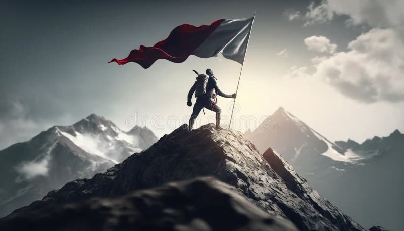 Climber Put a Flag on Top of a Mountain, Generative Ai Stock ...
