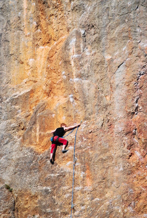 Climber Reaching the Summit of Mountain Stock Image - Image of sport ...