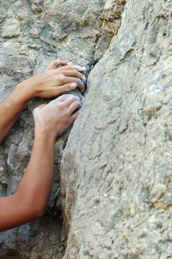 Climber`s Hands Close-up. Mountain Climbing Elements. Stock Photo ...