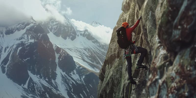 Climber Scaling a Mountain Face. Created by Generative Artificial ...