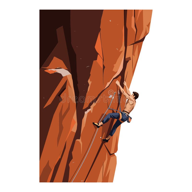A Climber Scaling a Rugged Rock Face in Flat Design Vector Art Stock ...