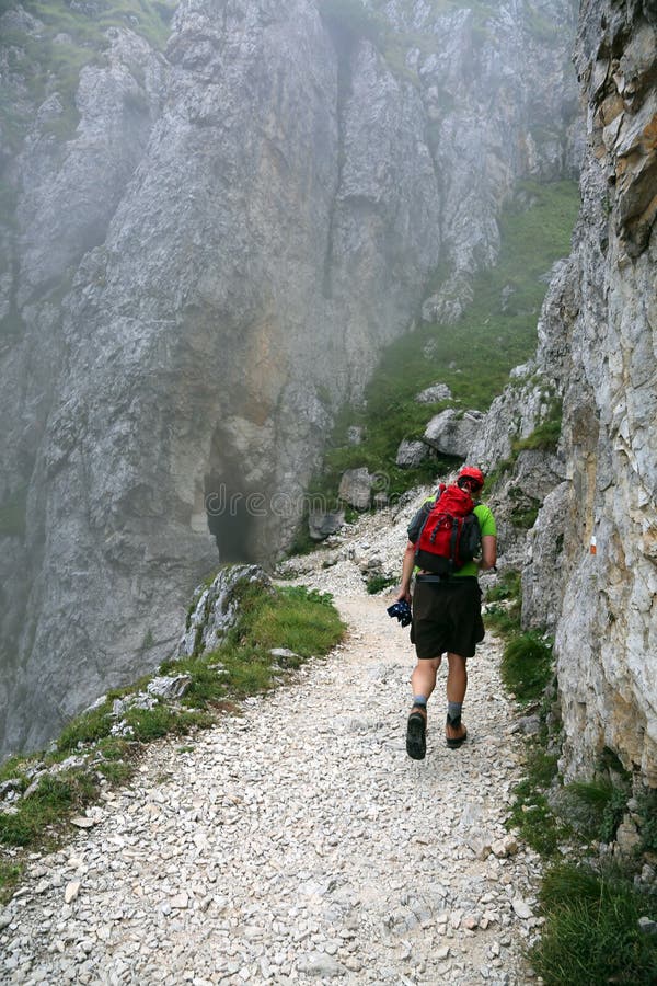 Climber Walks a Path the Italian Alps Stock Image - Image of male ...