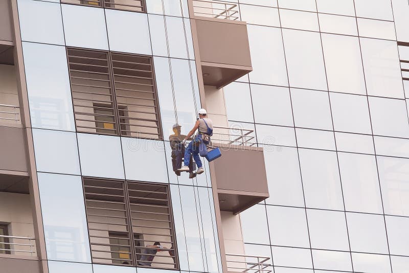Climber Wash Windows and Glass Facade of the Skyscraper Editorial Photo ...