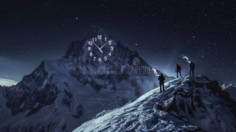 Climbers Celebrate at the Peak with a Projected Countdown Clock on a ...