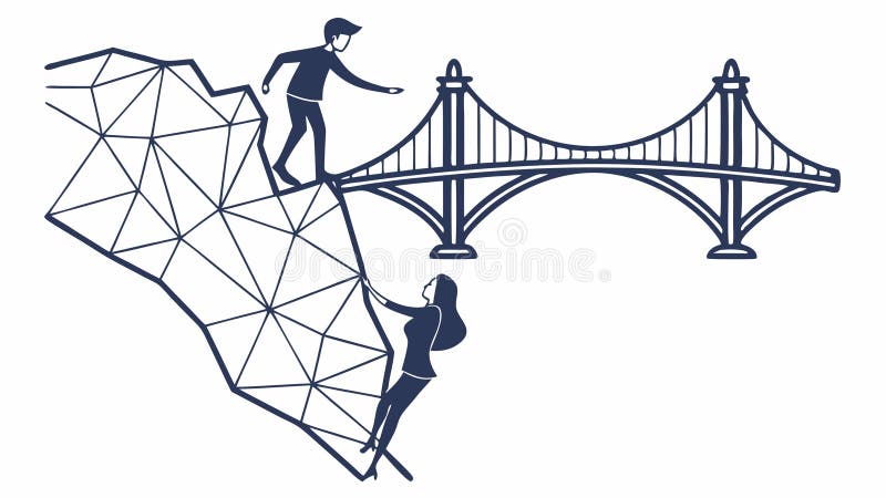 Climbers on Geometric Bridge - Teamwork Overcoming Challenges, Vector ...