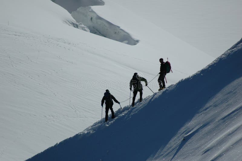 Of Climbers Roped Together On Breithorn Stock Image - Image of travel ...