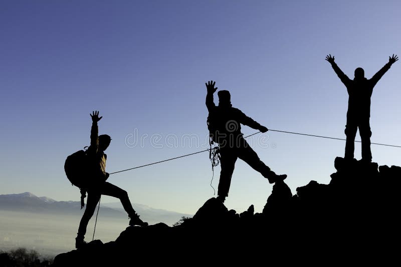 Climbers with Rope on Mountain Range Stock Photo - Image of hiker ...