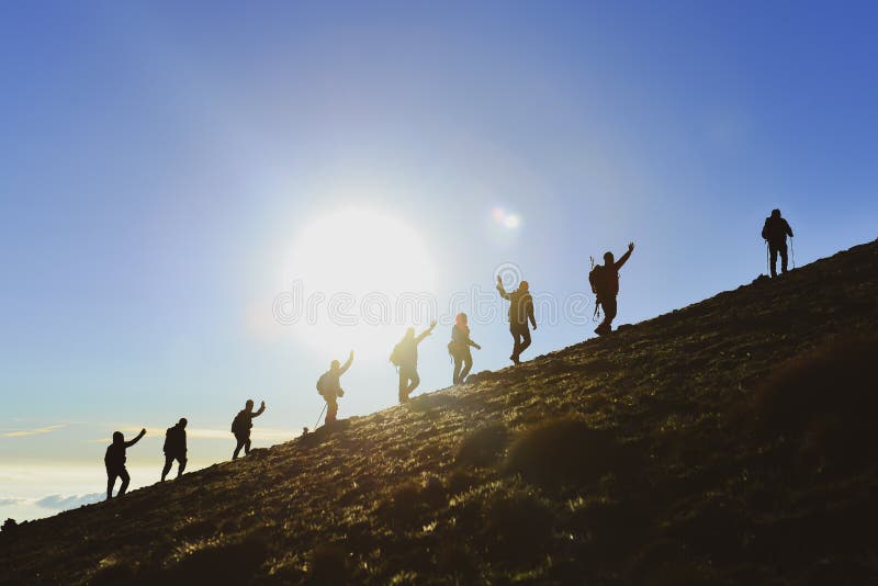 Climbers Team Marching in the Mountains Stock Photo - Image of marching ...