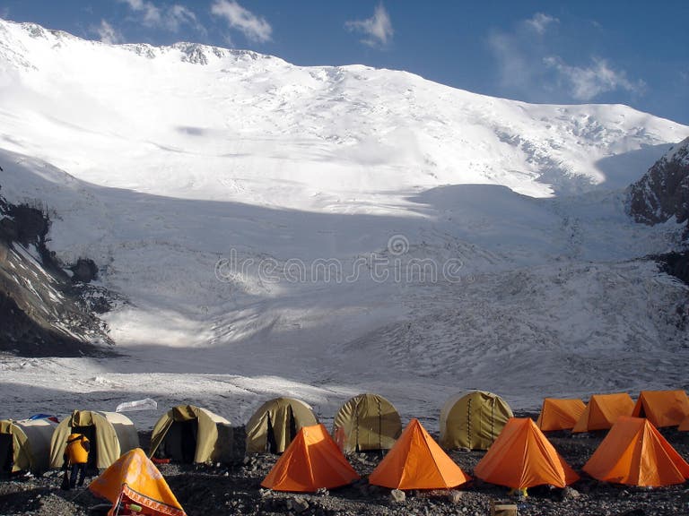 Climbing Camp Under the Mountain Stock Photo - Image of kyrgyzstan ...