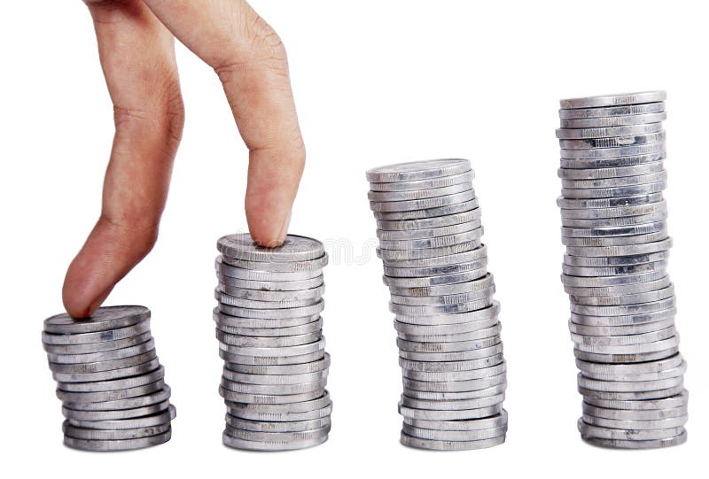 Young Businessman Climbing the Steps Made of Coins Stock Photo - Image ...