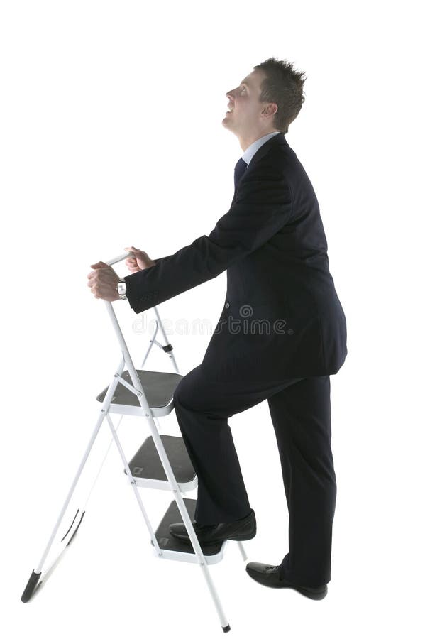 Businessman Climbing Ladder Side View Stock Image - Image of suit ...