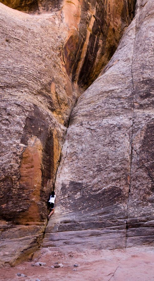Climbing a Crevice stock image. Image of upward, stone - 16737879