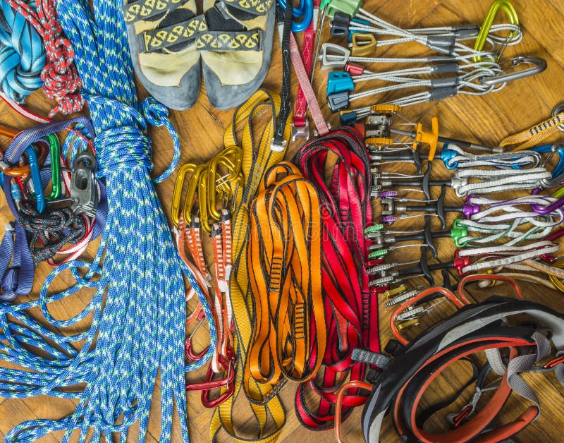 Climbing Equipment Rack Gear, Hardware. Stock Image - Image of fittings ...