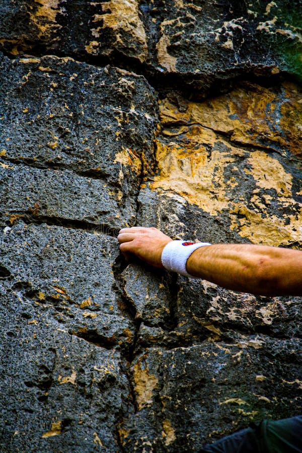Climbing. Hand of Climber Grabs the Rock Stock Image - Image of nature ...