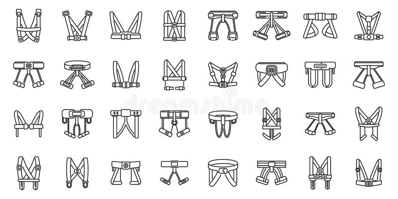 Climbing Harness Icons Set Vector. a Collection of Straps and Harnesses ...
