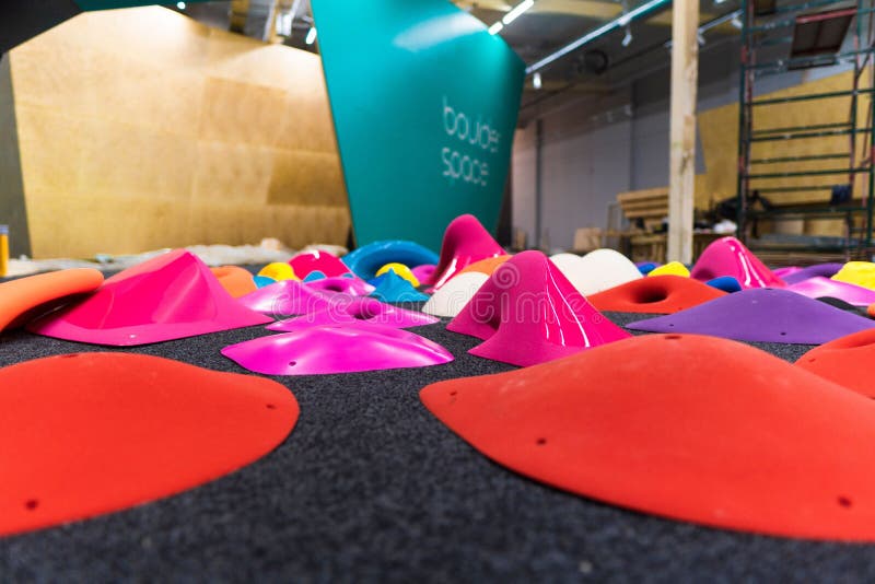 Climbing Holds in the Bouldering Gym Editorial Photo - Image of pink ...